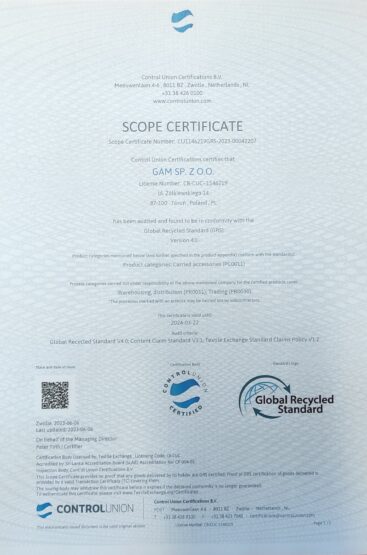 Certyfikat GRS – GLOBAL RECYCLED STANDARD – Gam – Producent toreb ...